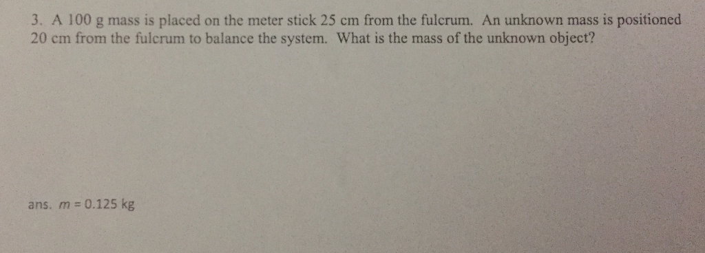 Solved A 100g mass is placed on the meter stick 25 cm from | Chegg.com