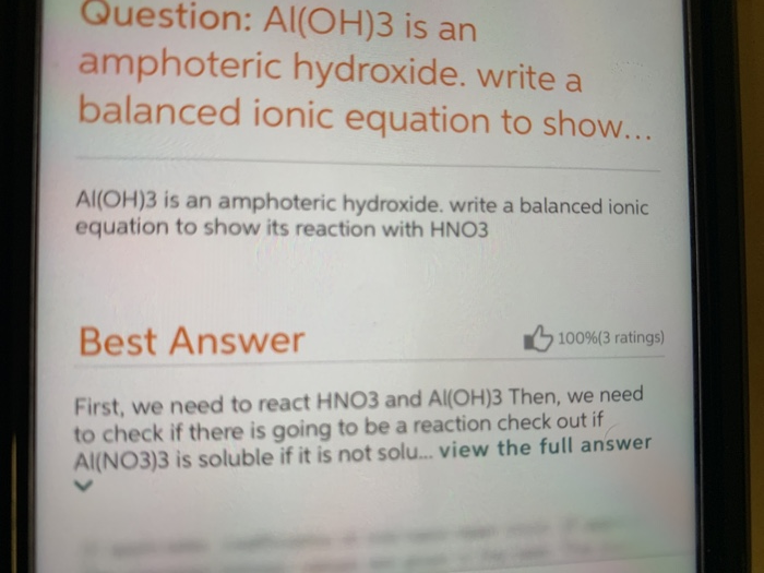 Solved Question: Al(OH)3 is an amphoteric hydroxide. writea | Chegg.com