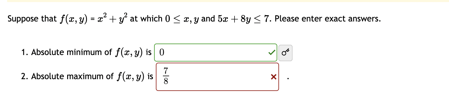 Solved Find the absolute maximum and minimum of f(x,y)=5x+3y | Chegg.com