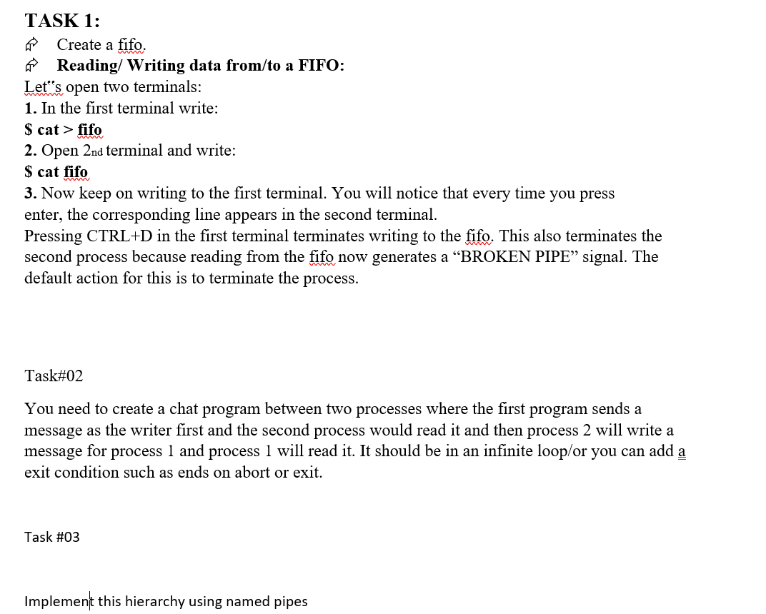 Solved TASK 1: Create a fifo. Reading Writing data from/to a | Chegg.com