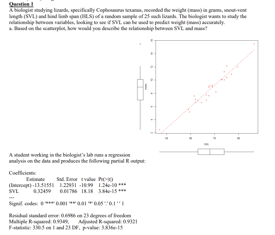 Solved A biologist studying lizards, specifically | Chegg.com