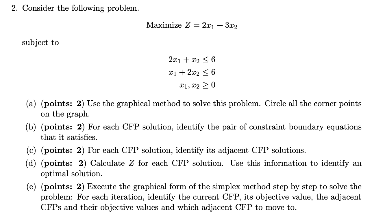Solved 2. Consider the following problem. Maximize Z= 2x1 + | Chegg.com