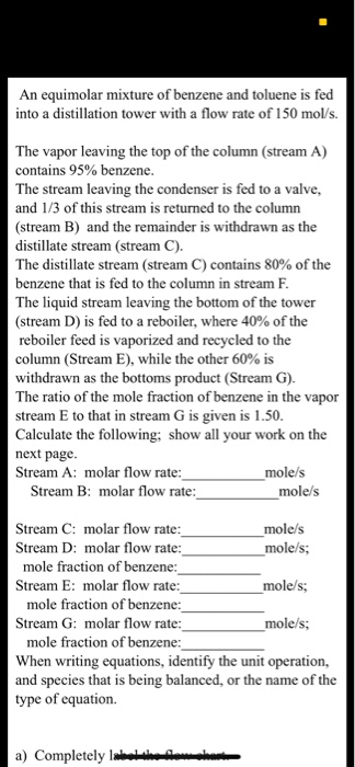 Solved An equimolar mixture of benzene and toluene is fed | Chegg.com