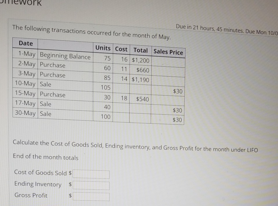Solved Due in 21 hours, 45 minutes. Due Mon 10/0 The | Chegg.com