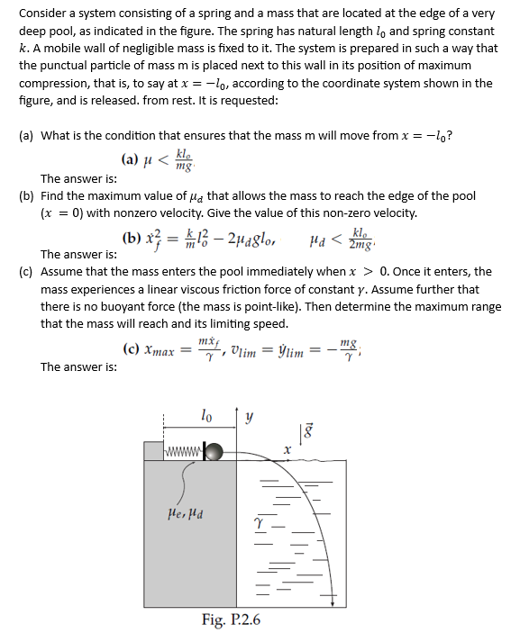 Solved Consider a system consisting of a spring and a mass | Chegg.com