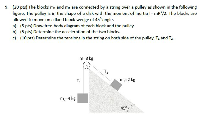Solved 5. (20 pts) The blocks m, and m, are connected by a | Chegg.com