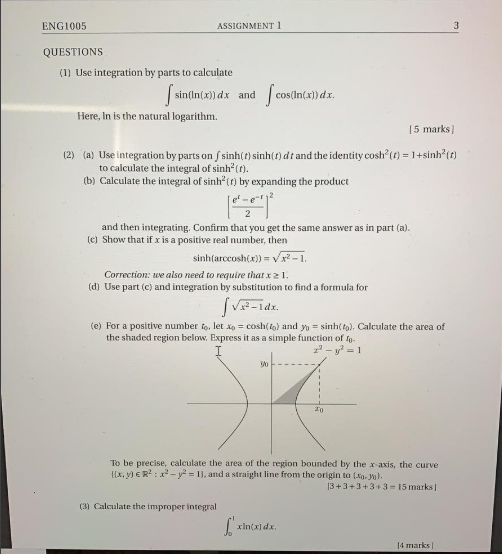 Solved ENG 1005 ASSIGNMENTI QUESTIONS (1) Use integration by | Chegg.com