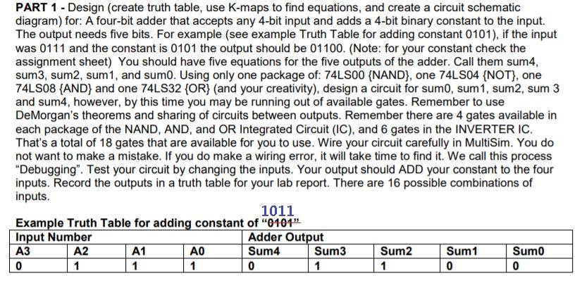 Solved PART 1 - Design (create truth table, use K-maps to | Chegg.com