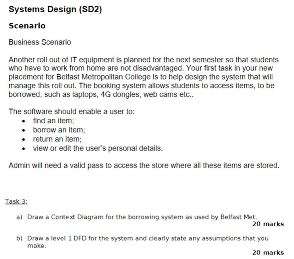 Solved Systems Design (SD2) Scenario Business Scenario | Chegg.com