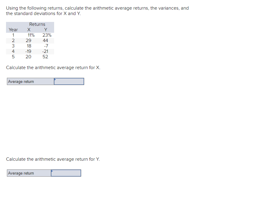 Solved Using The Following Returns Calculate The Arithmetic 4632