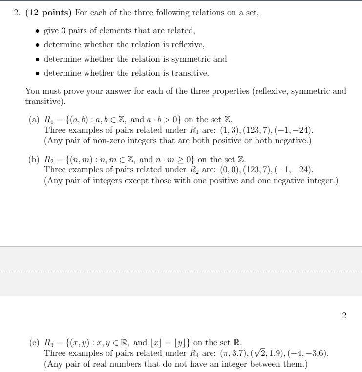 Solved 2. (12 points) For each of the three following | Chegg.com