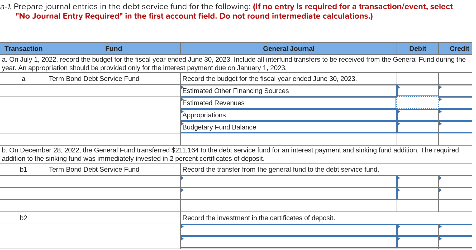 Exercise 6-25 (Static) Term Bond Debt Service Fund | Chegg.com