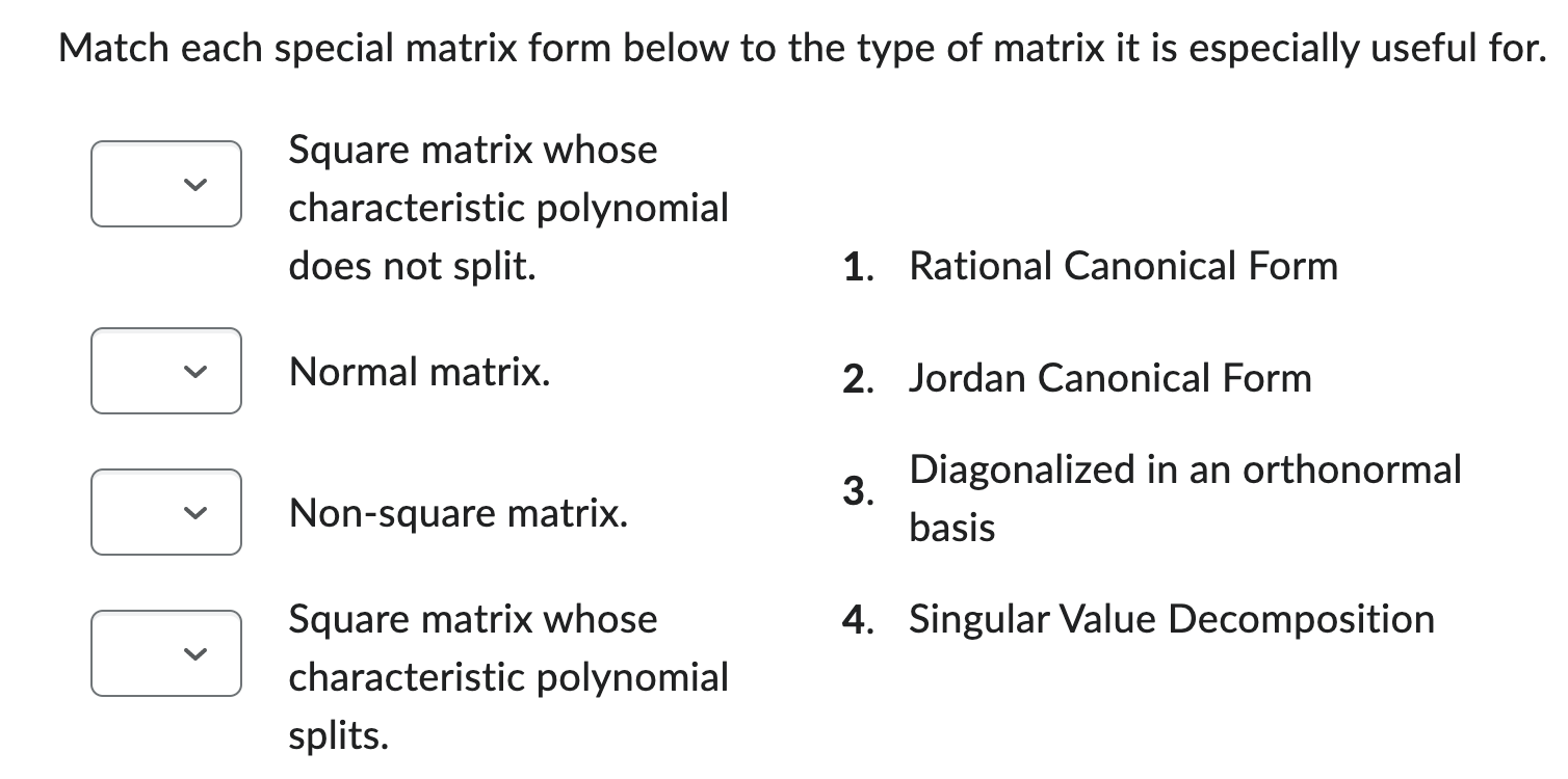 Solved Match each special matrix form below to the type of | Chegg.com