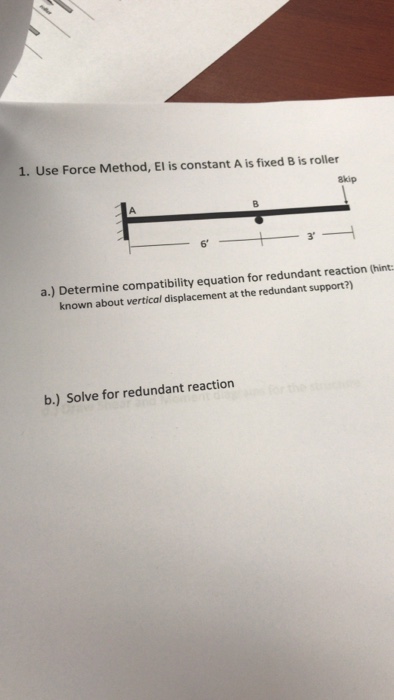 Solved 1. Use Force Method, El is constant A is fixed B is | Chegg.com