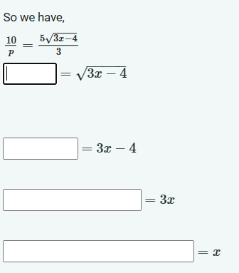 Solved So we have,10p=53x-423=3x-42=3x-4=3x | Chegg.com