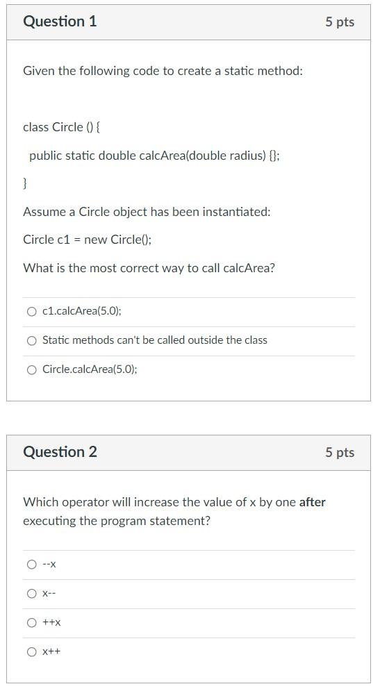 Solved Question 1 5 pts Given the following code to create a | Chegg.com