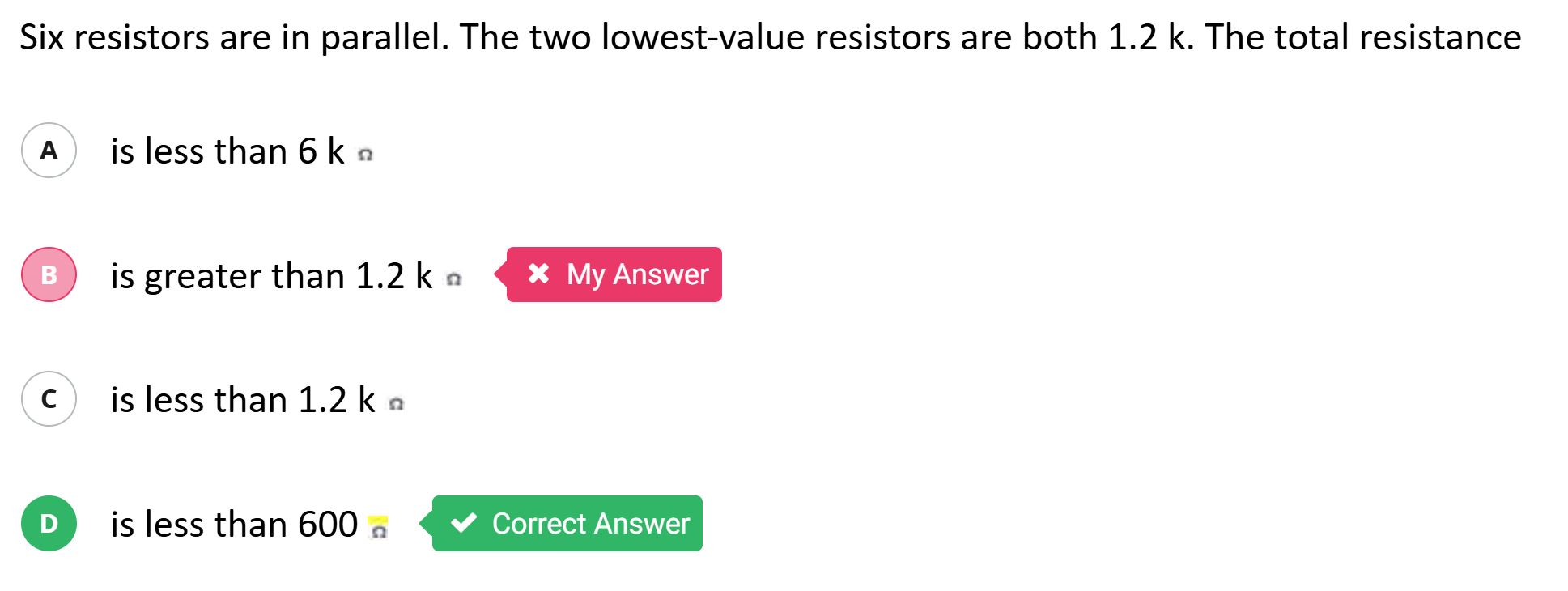 Solved Six resistors are in parallel. The two lowest-value | Chegg.com