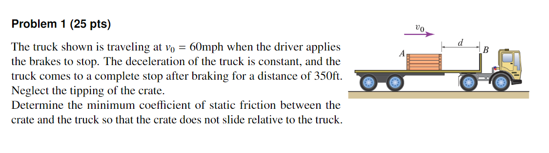 Solved Problem 1 (25 pts) vo d A B The truck shown is | Chegg.com