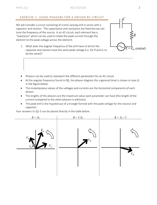 Solved Phys 212 Recitation Exercise 1 Using Phasors For A