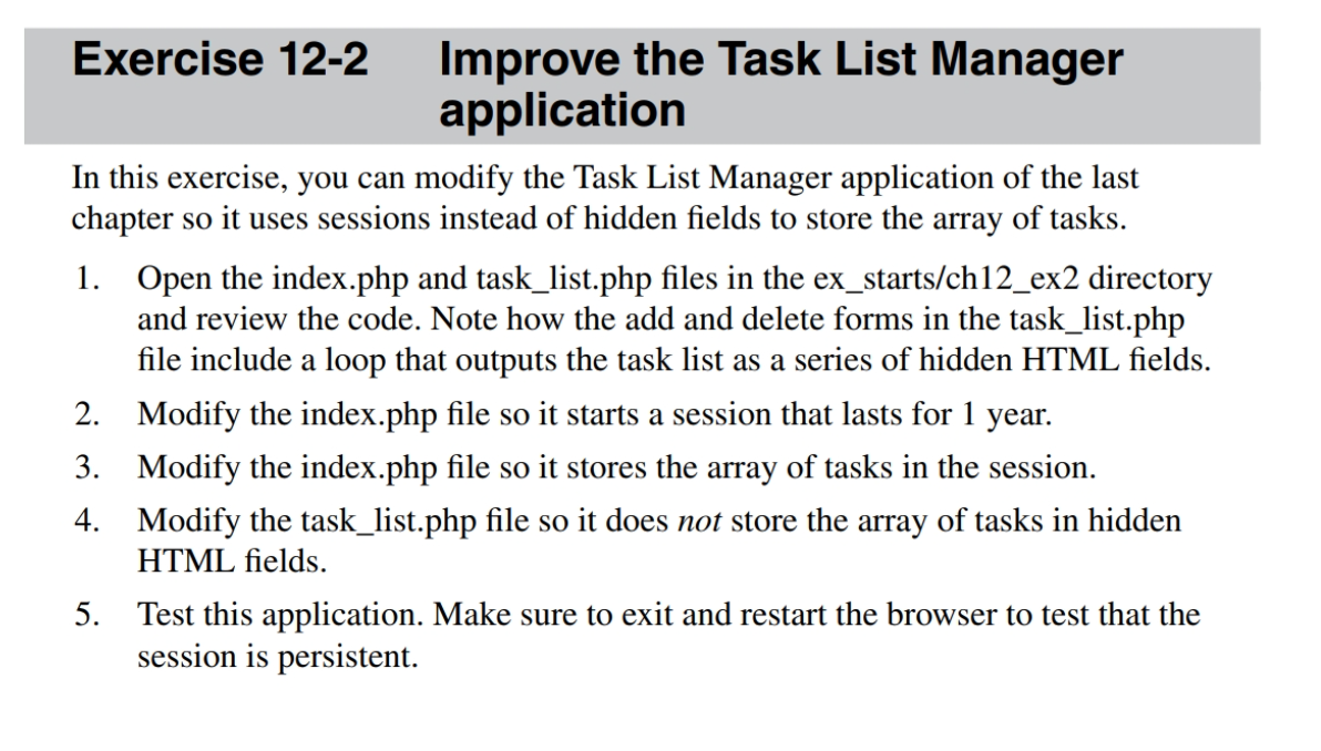 Solved Exercise 12-2 Improve the Task List Manager | Chegg.com