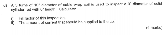 Solved d) A 5 turns of 10" diameter of cable wrap coil is | Chegg.com