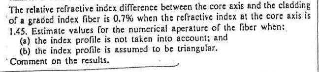 Solved The relative refractive index difference between the | Chegg.com