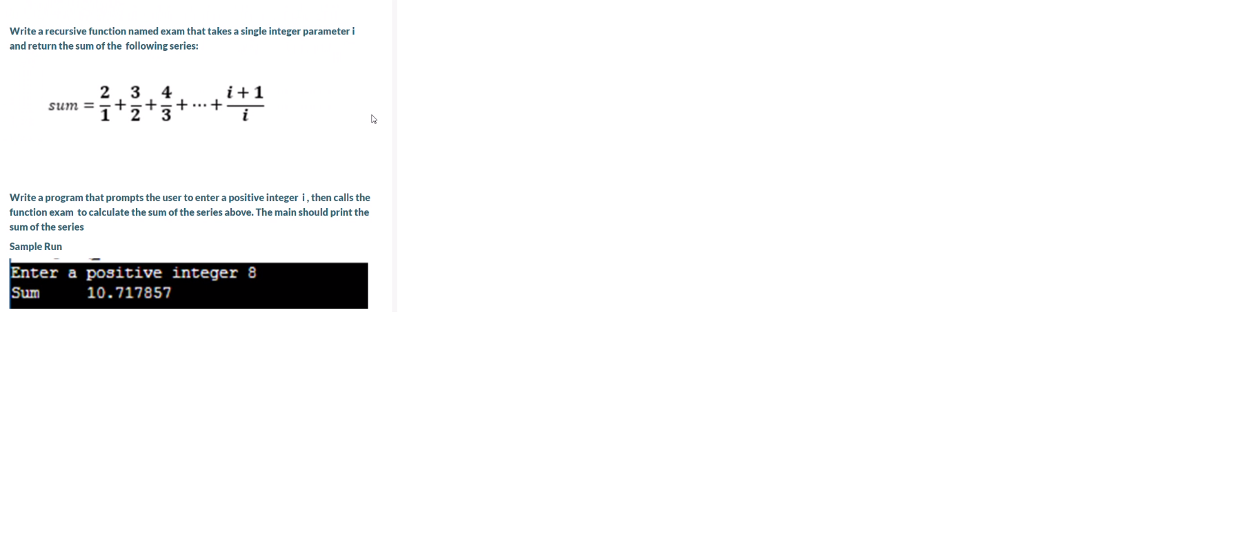 Solved Write a recursive function named exam that takes a | Chegg.com