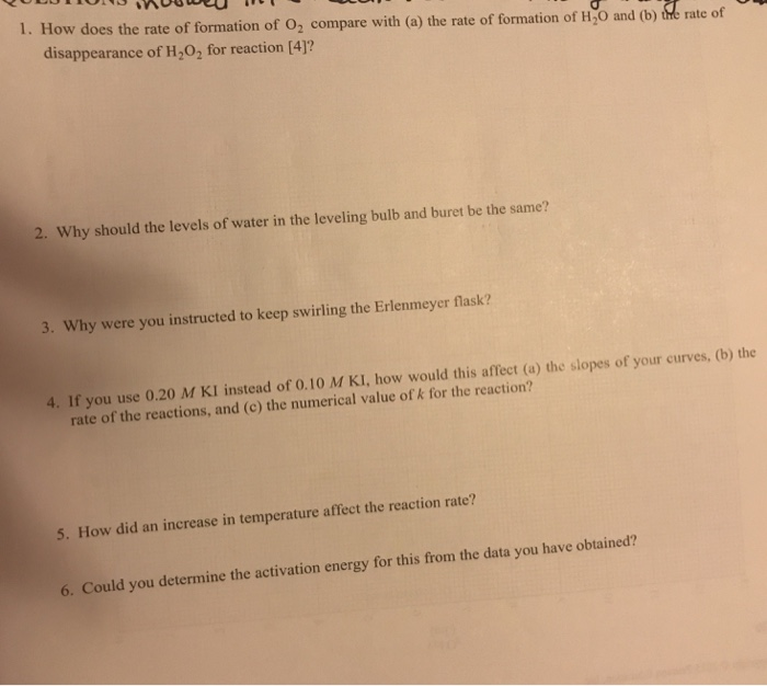 Solved 1. How does the rate of formation of O2 compare with | Chegg.com
