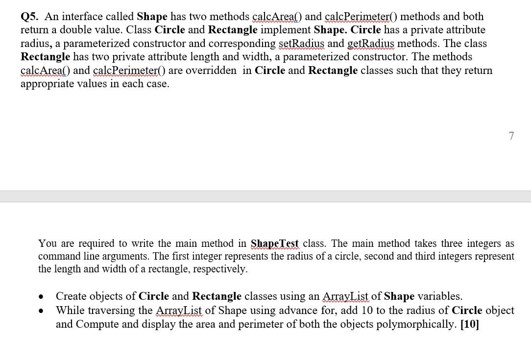 Solved Q5. An interface called Shape has two methods | Chegg.com