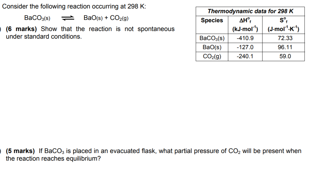 Solved Consider The Following Reaction Occurring At 298 K