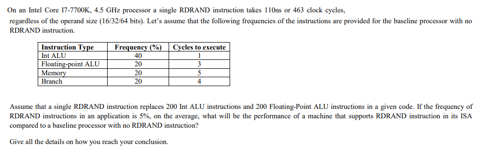 Solved On an Intel Core I7-7700K, 4.5GHz processor a single | Chegg.com