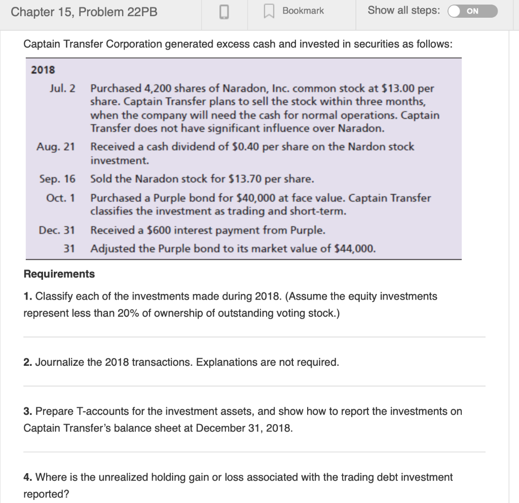 Solved Chapter 15, Problem 22PB BookmarkShow all steps: ON | Chegg.com