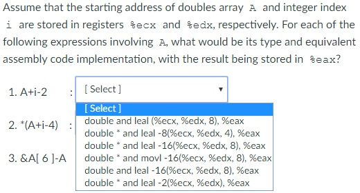 Assume that the starting address of doubles array A | Chegg.com
