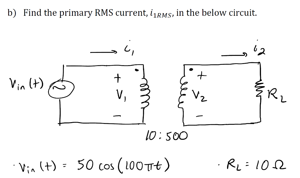 Solved b) Find the primary RMS current, i₁RMS, in the below | Chegg.com