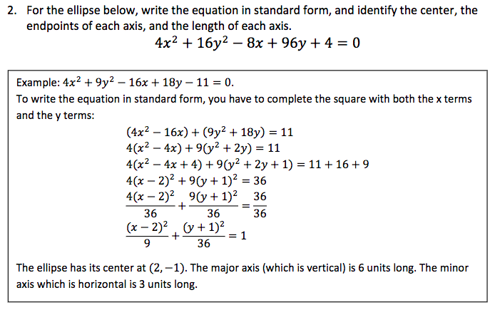Solved Part I Ellipses The Standard Form Of The Equation Of Chegg