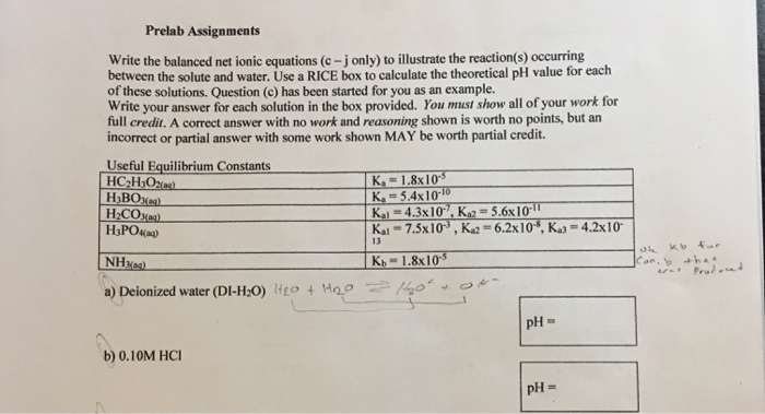 Solved Prelab Assignments Write the balanced net ionic | Chegg.com