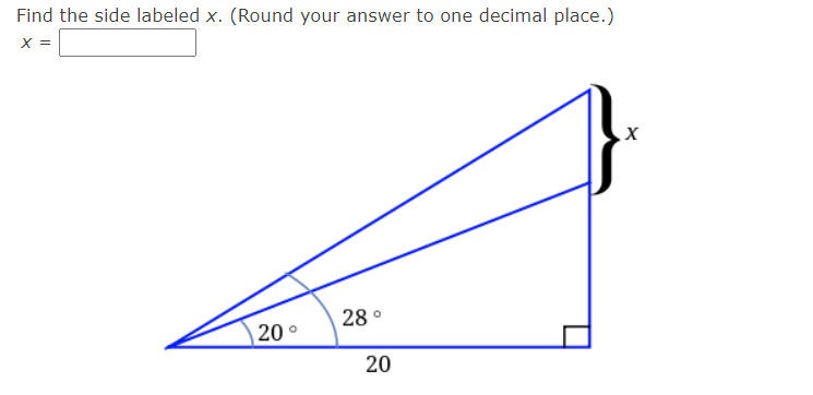 Solved Find the side labeled x. (Round your answer to one | Chegg.com