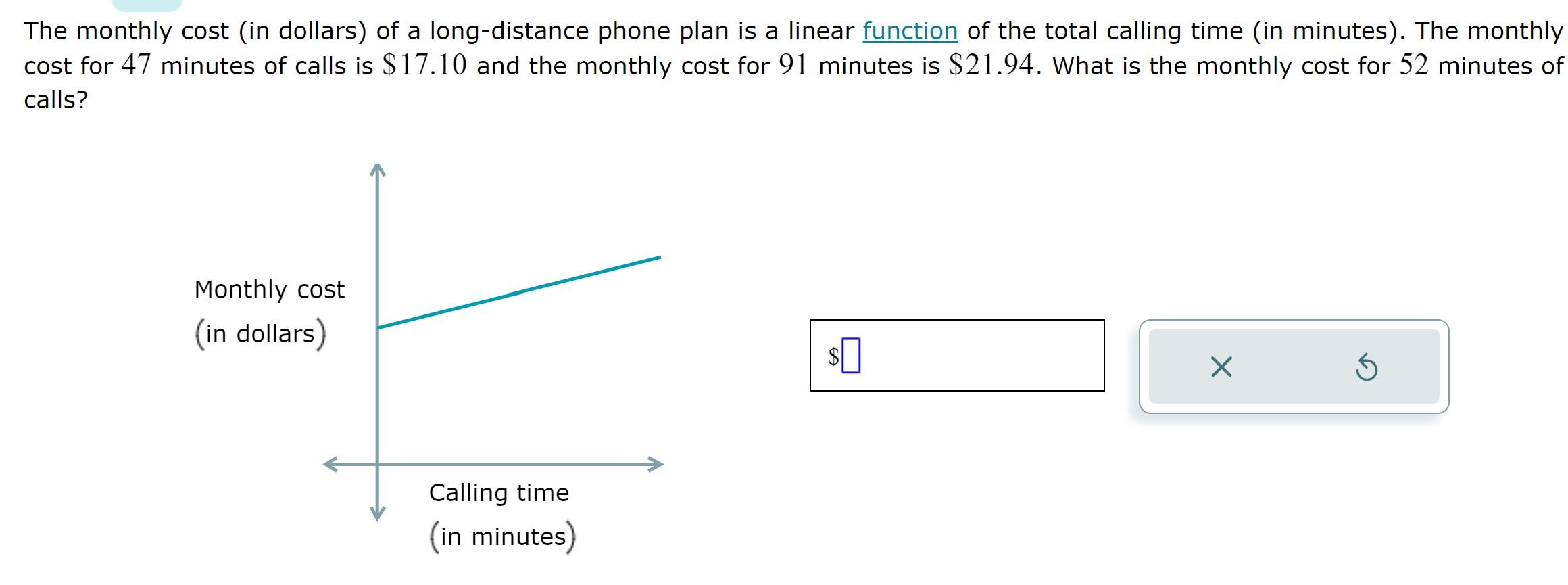 Solved The monthly cost (in dollars) of a long-distance | Chegg.com
