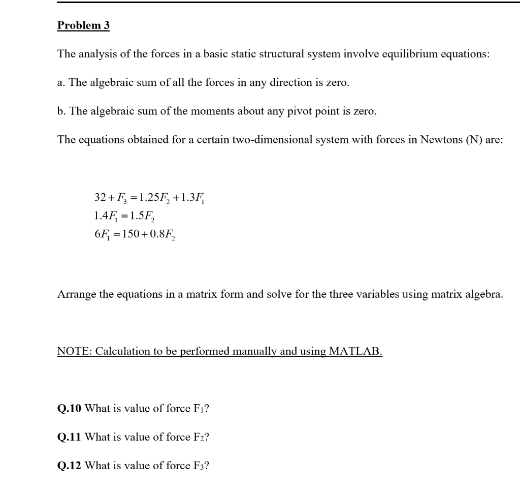 Solved Problem 3 The analysis of the forces in a basic | Chegg.com