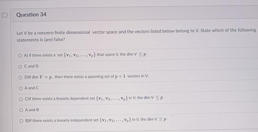 Solved Question 34 Let V be a nonzero finite dimensional | Chegg.com