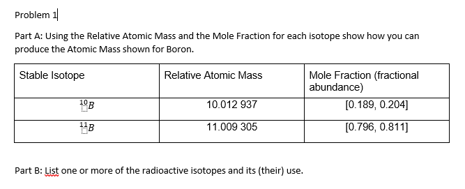 Solved Problem 11 Part A: Using the Relative Atomic Mass and | Chegg.com