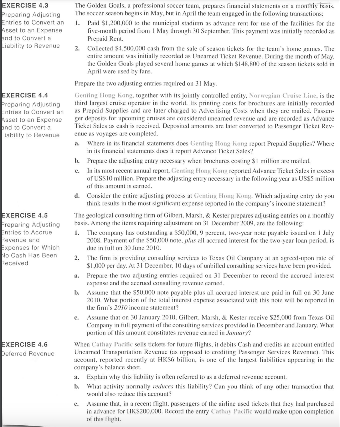 Solved EXERCISE 4.3Preparing AdjustingEntries to Convert | Chegg.com