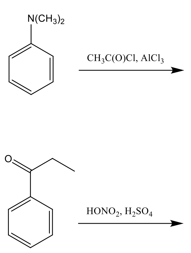 Solved N(CH3)2 CH3C(O)CI, AICI: HONO2, H2SO4 | Chegg.com