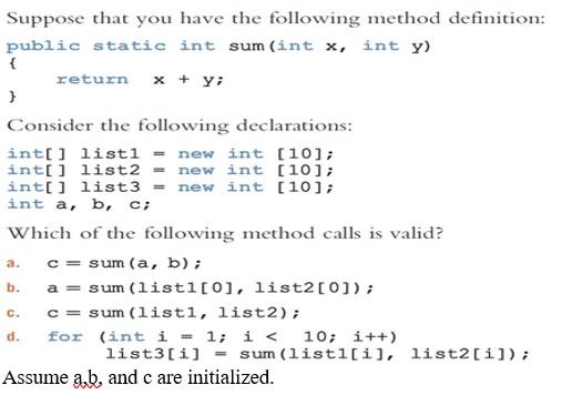 Solved Suppose that you have the following method | Chegg.com