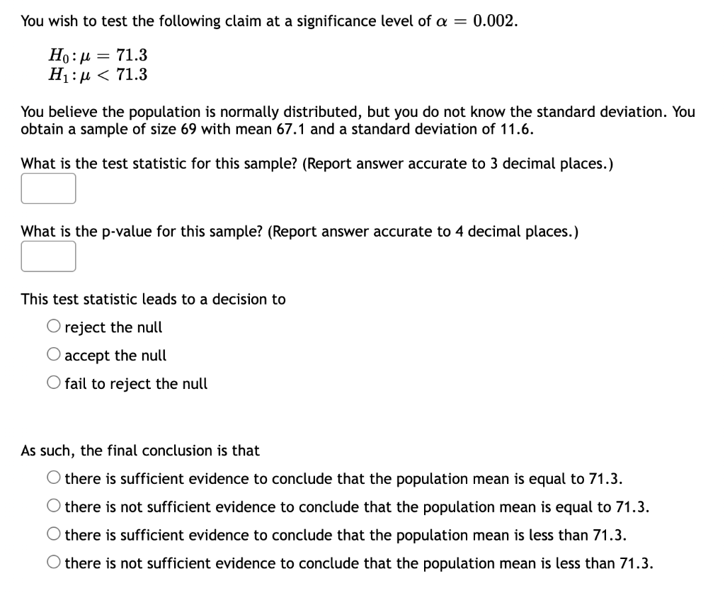 Solved You wish to test the following claim at a | Chegg.com