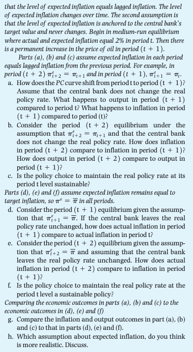 Solved that the level of expected inflation equals lagged | Chegg.com