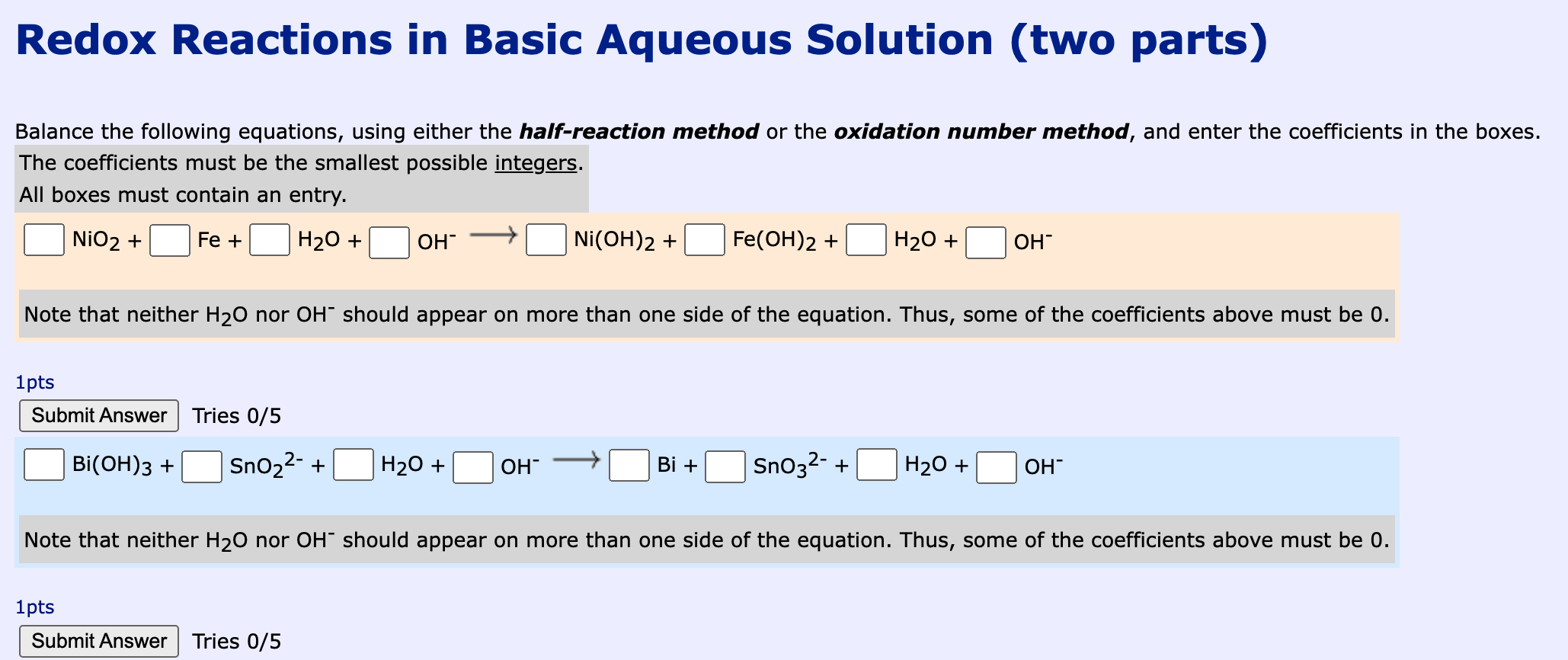 Solved Redox Reactions in Basic Aqueous Solution (two parts) | Chegg.com