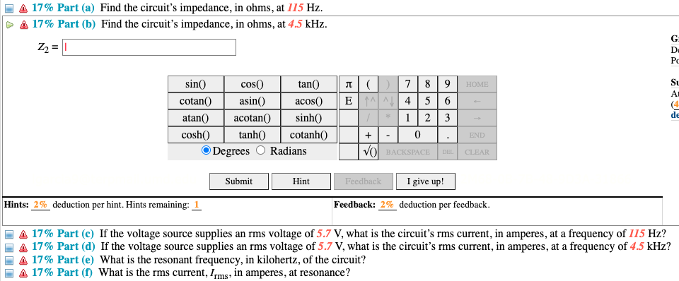 Solved (13\%) Problem 12: An RLC series circuit has a 2.45Ω | Chegg.com