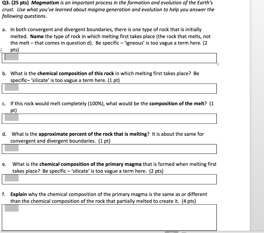 Solved Q3. (25 pts) Magmatism is an important process in the | Chegg.com