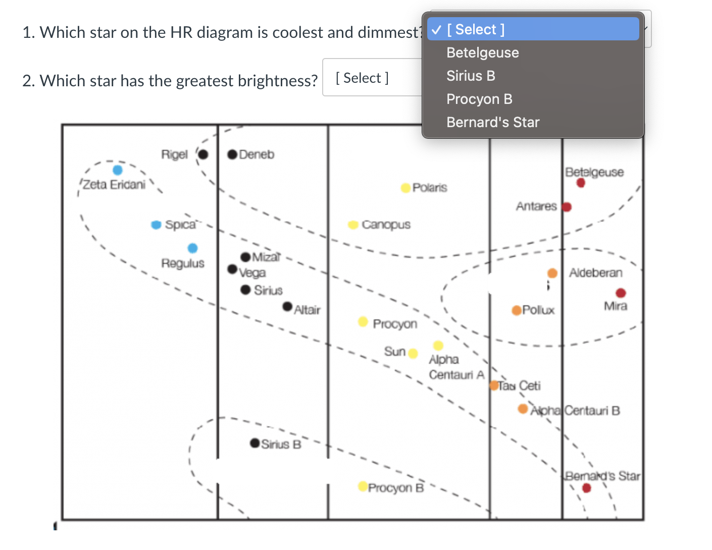 Solved 1. Which star on the HR diagram is coolest and | Chegg.com